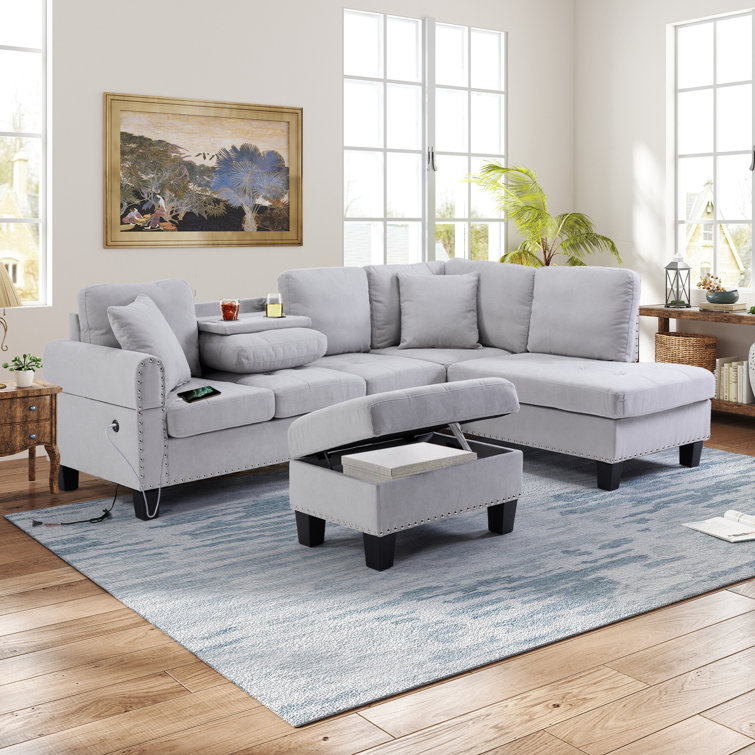 Ebern Designs Poynter 96 W Right Hand Facing Sofa Chaise With Ottoman USB And Cupholder Reviews Wayfair